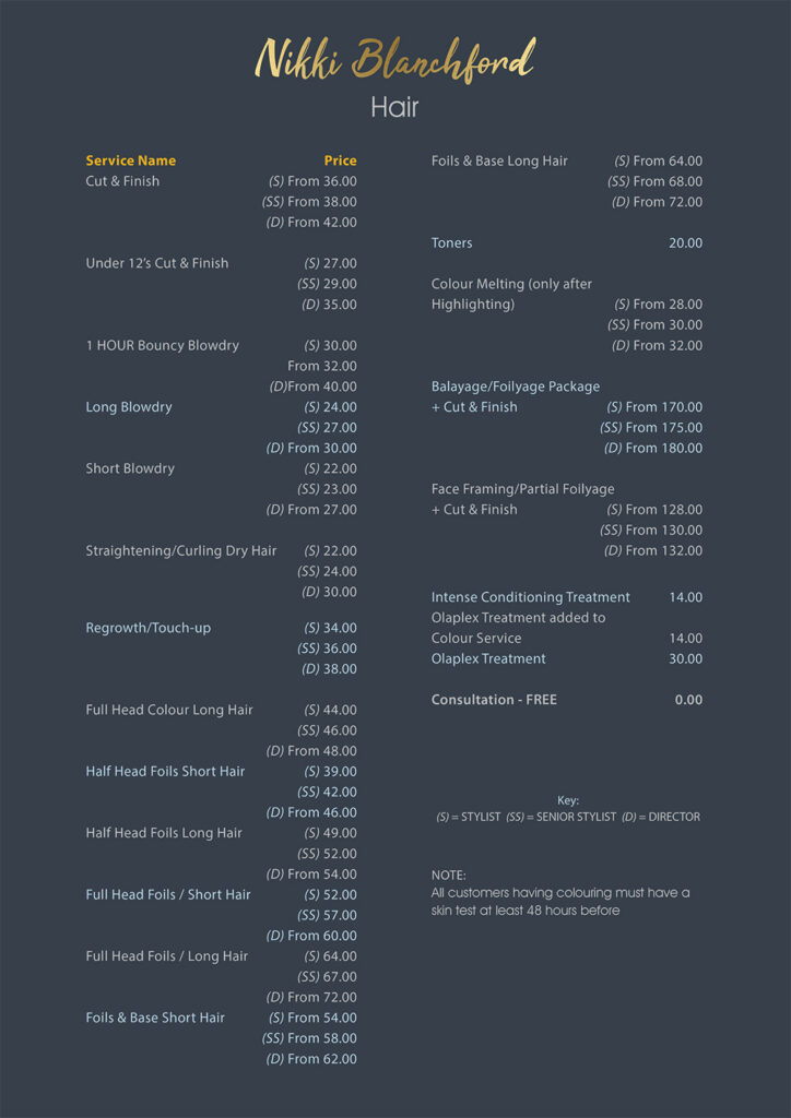 Prices - Nikki Blanchford Hair
